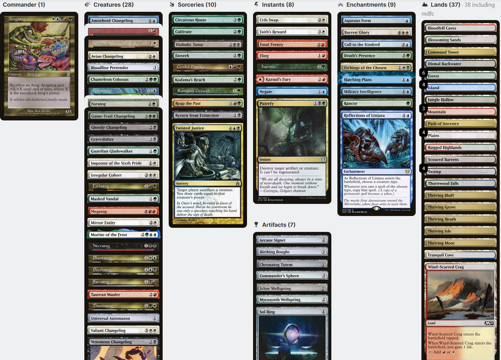 Atogatog Atog Tribal Changelings Sacrifice Magic MTG Commander Deck ...