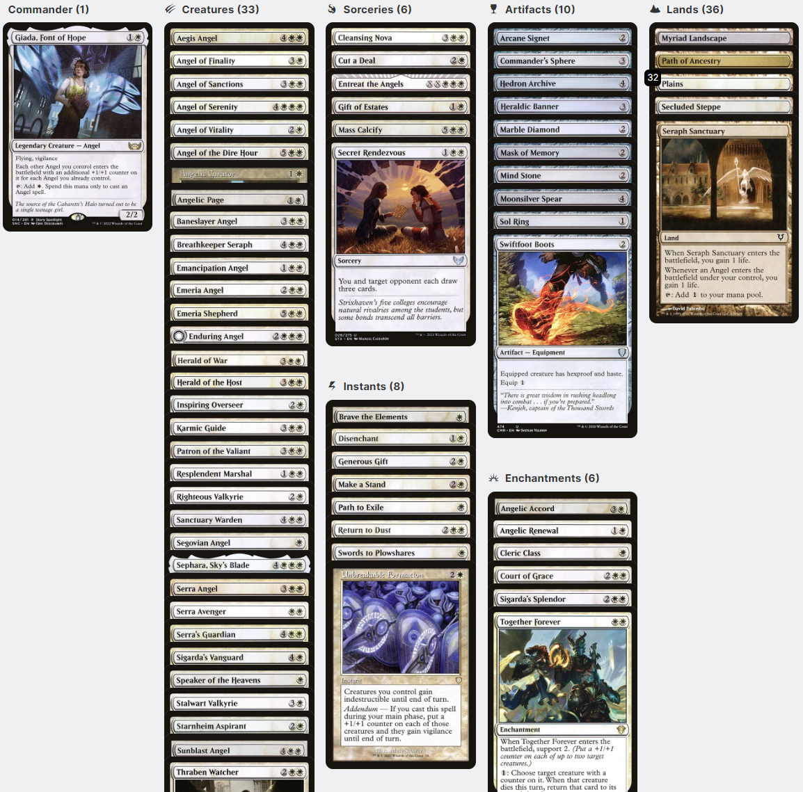 Giada, Font of Hope Angel Tribal Flying Magic MTG Commander Deck ...