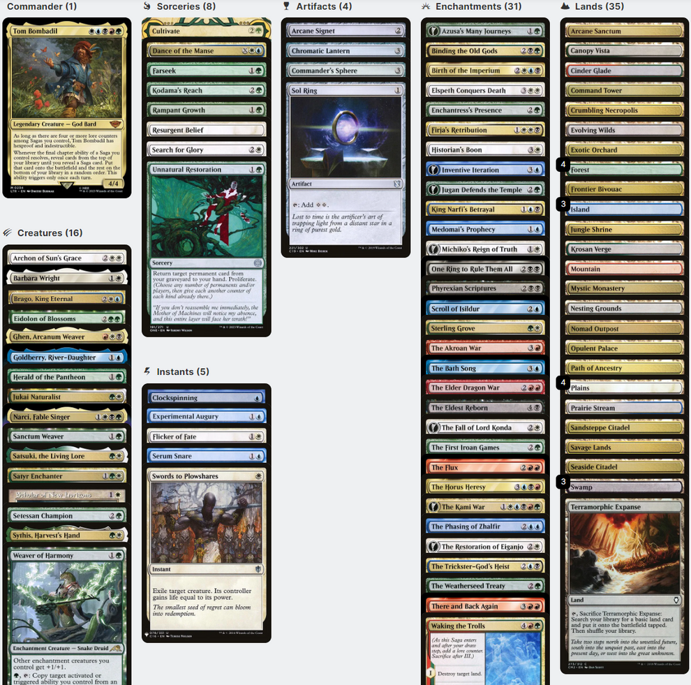Tom Bombadil LotR SAGA ENCHANTRESS Five-Color Magic MTG Custom Command ...
